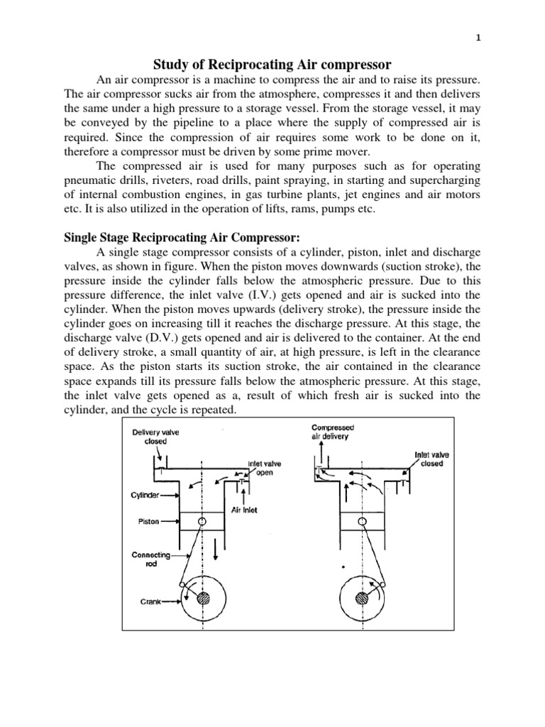 Study of Reciprocating Air Compressor | PDF | Gas Compressor | Cylinder ...