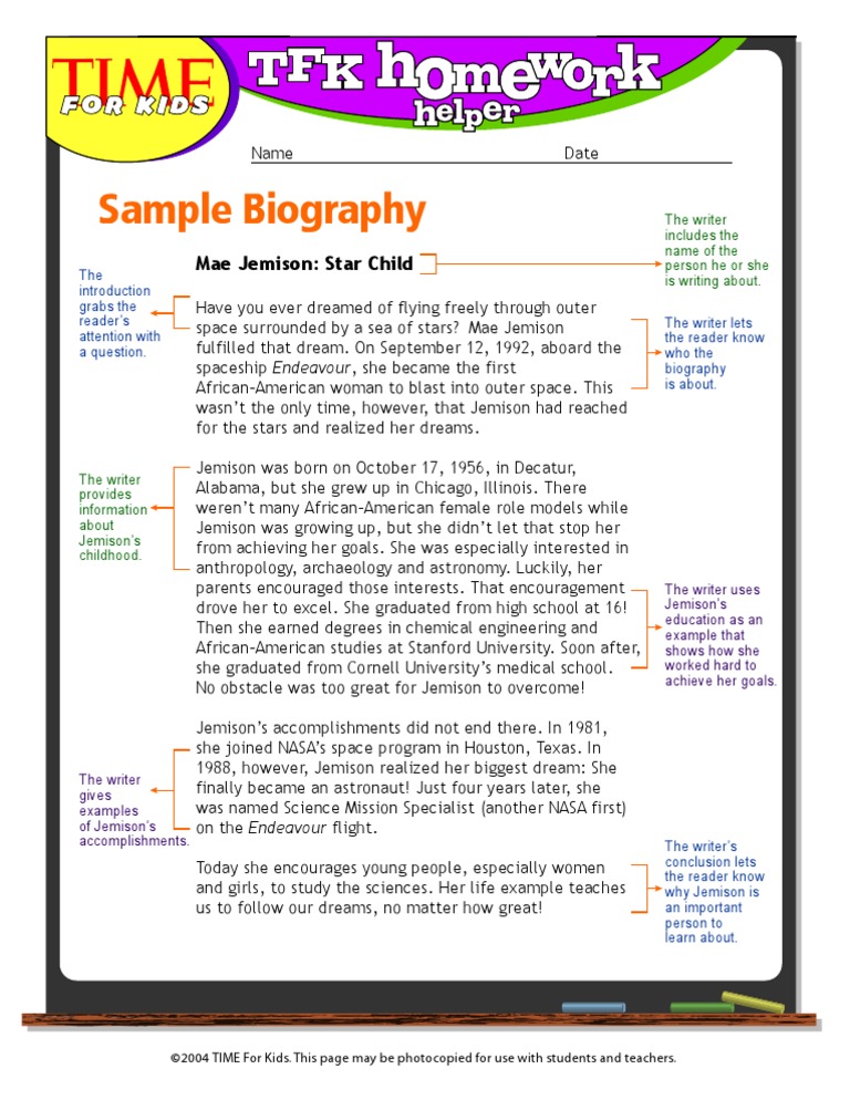 Biography Examples For Kids