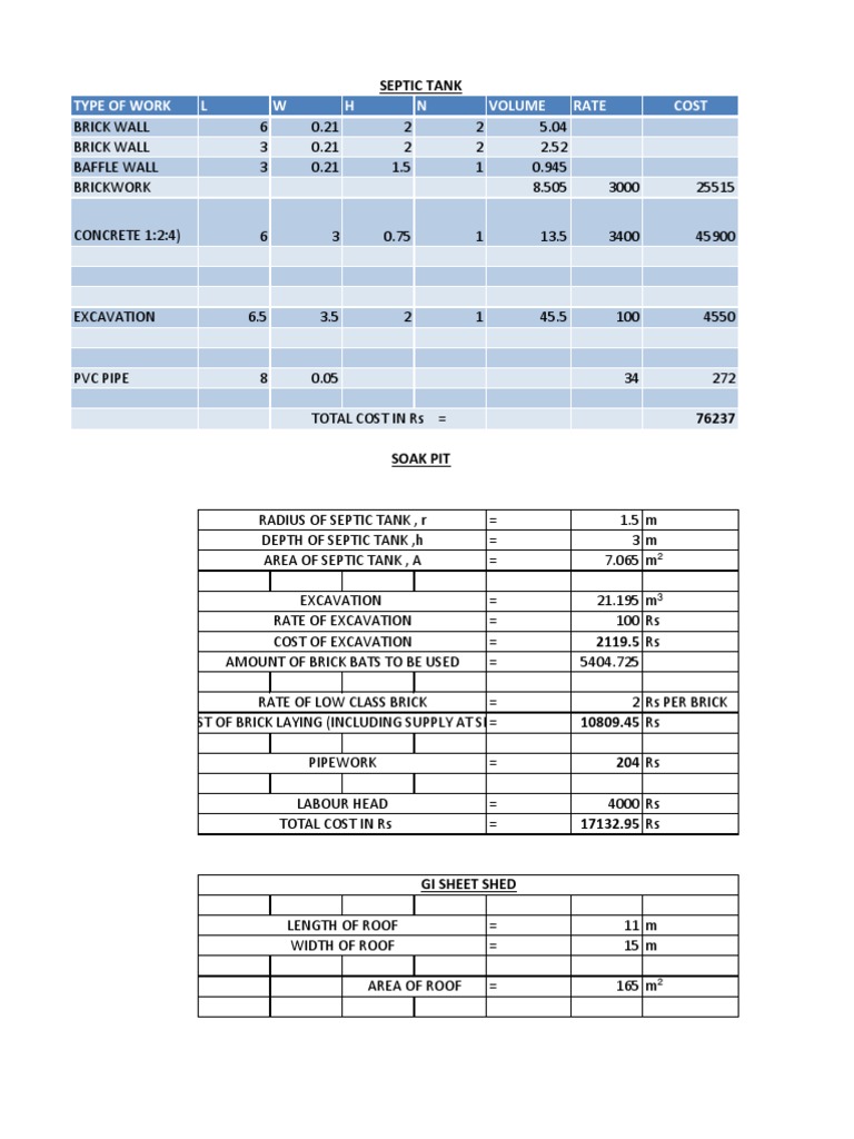 Septic Tank Estimation | PDF