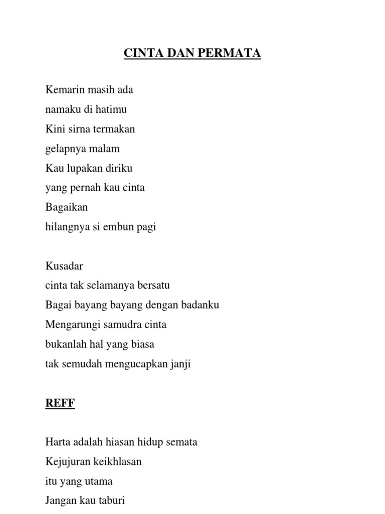 Lirik Lagu Cinta dan Permata | PDF
