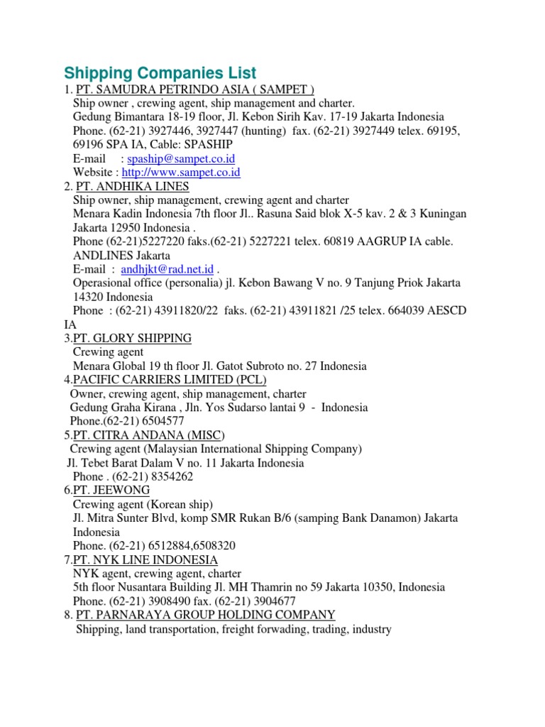 Indonesian Shipping Companies List | PDF