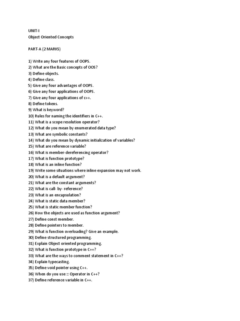 Oops Important Questions | PDF | C++ | Constructor (Object Oriented ...