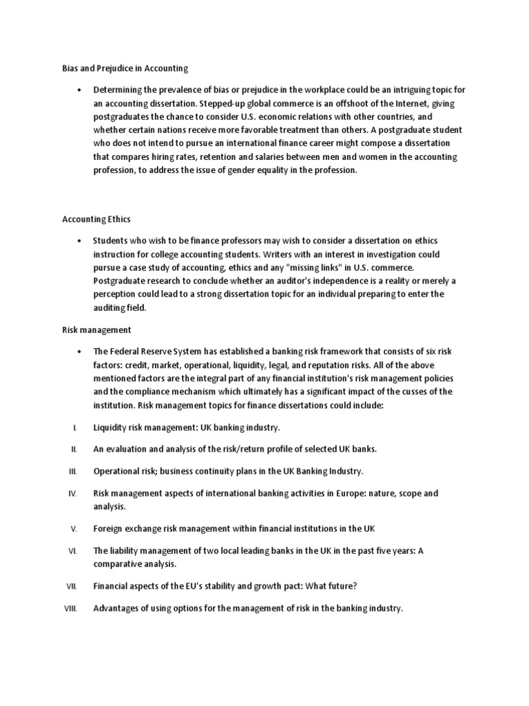 Dissertation Topics | PDF | Accounting | Risk