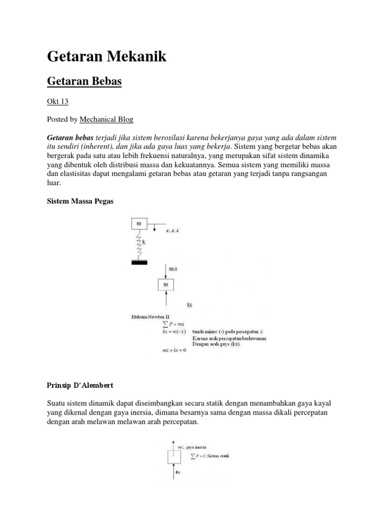 Getaran Mekanik Bab 1 | PDF