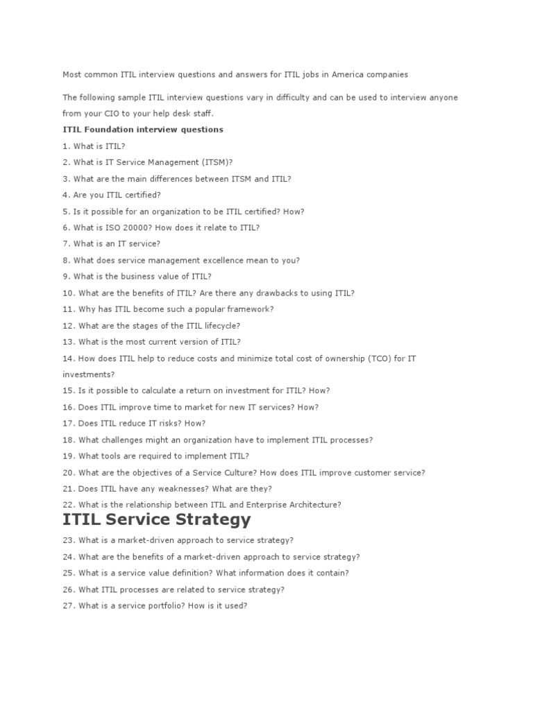 Most Common ITIL Interview Questions and Answers For ITIL Jobs in ...