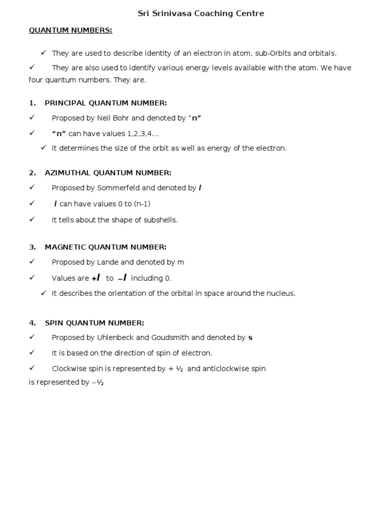 Quantum Numbers | PDF