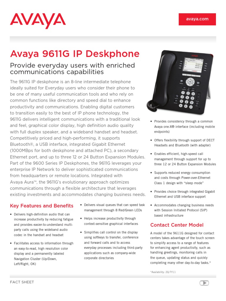Avaya 9611G IP Deskphone: Provide Everyday Users With Enriched ...