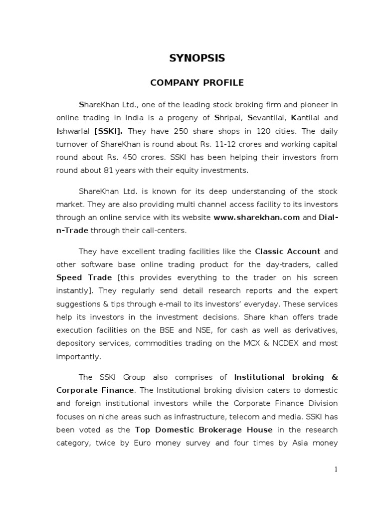 Synopsis Sample of Sharekhan | PDF | Securities (Finance) | Investing