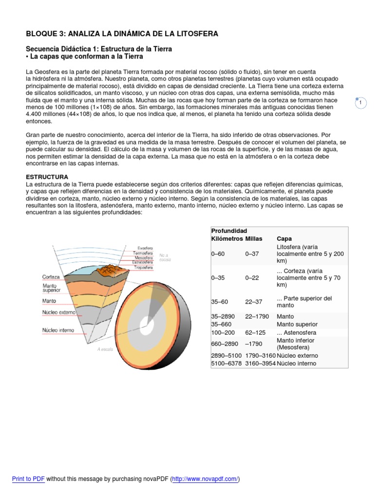 Secuencia Didáctica 1 Estructura de La Tierra | Manto (geología ...
