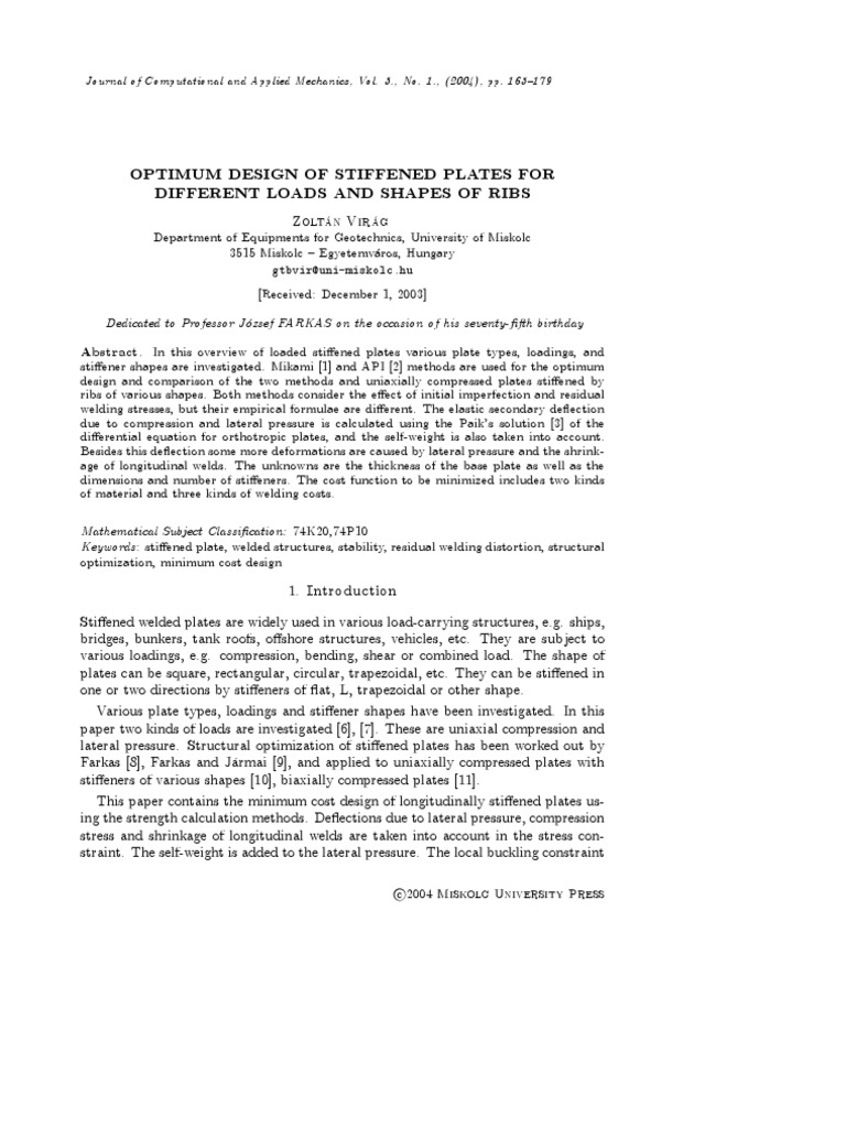 Optimal Design of Stiffened Plates | PDF | Buckling | Bending