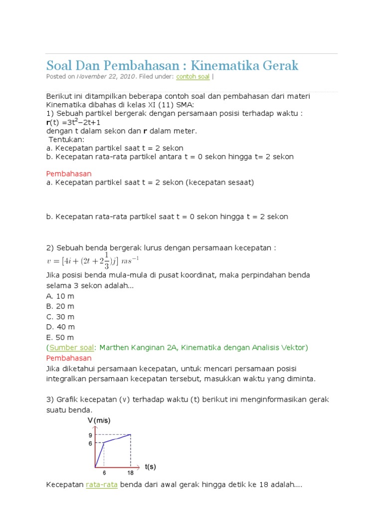 Soal Dan Pembahasan Kinematika Gerak | PDF | Sains & Matematika
