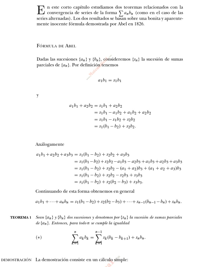 Teoremas de Abel sobre series convergentes | PDF | Integral | Cálculo