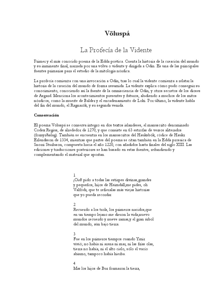 Edda Mayor o Poética - Völuspá (La Profecía de La Vidente) (Literatura ...