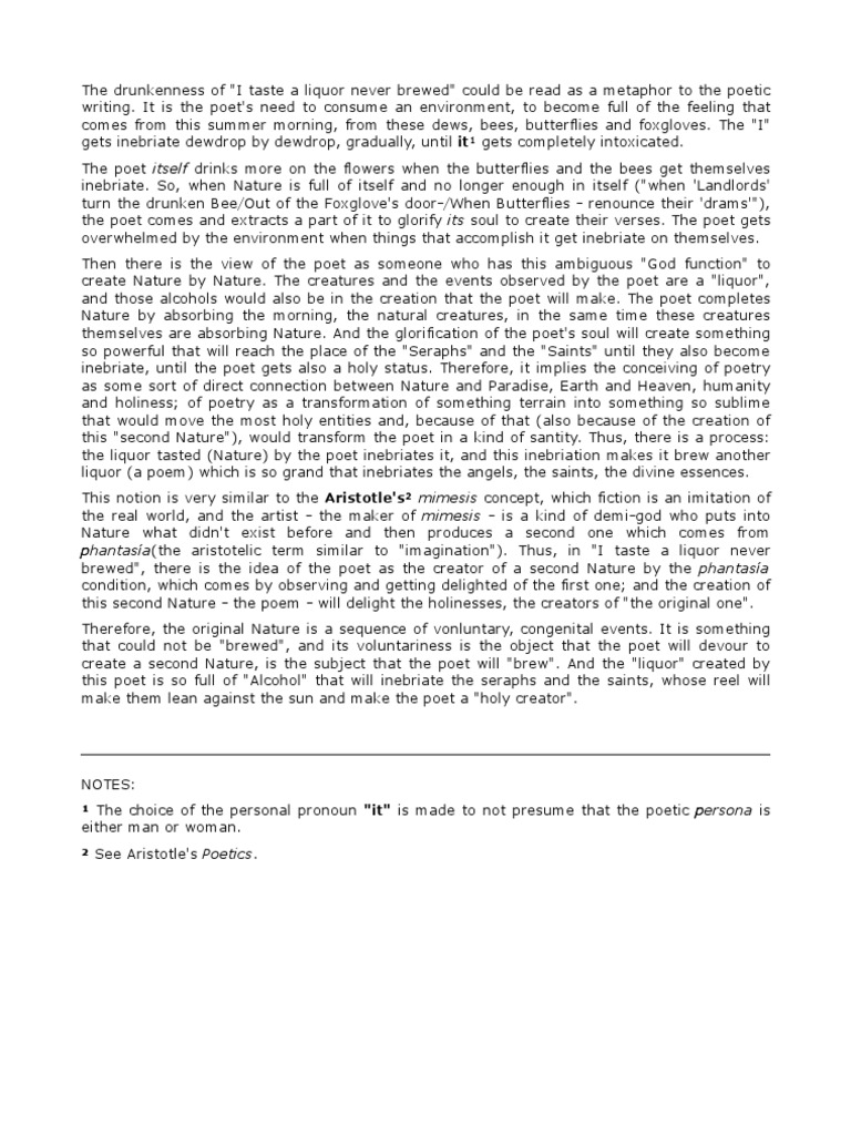 Essay On I Taste A Liquor Never Brewed | PDF | Poetry | Religious ...