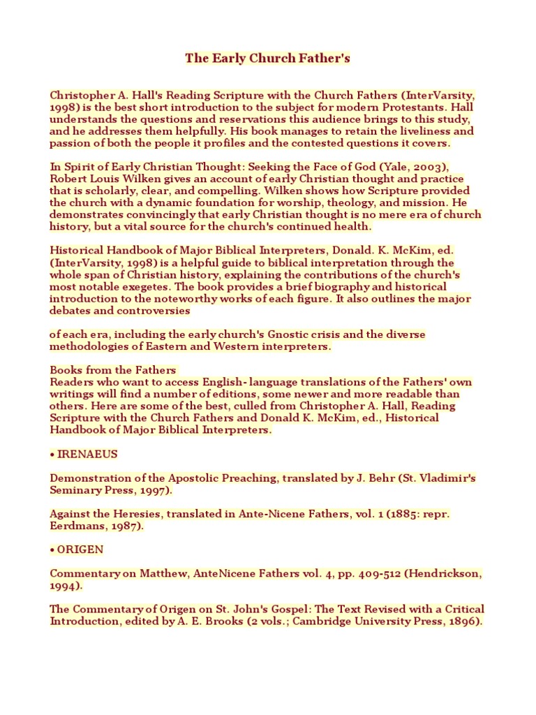 Early Church Fathers | Download Free PDF | Church Fathers | Origen
