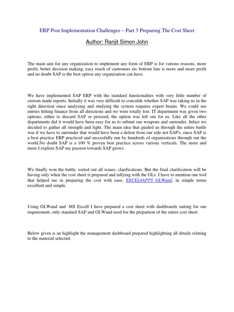 ERP Post Implementation Challenges 3 | PDF | Enterprise Resource Planning | Receipt