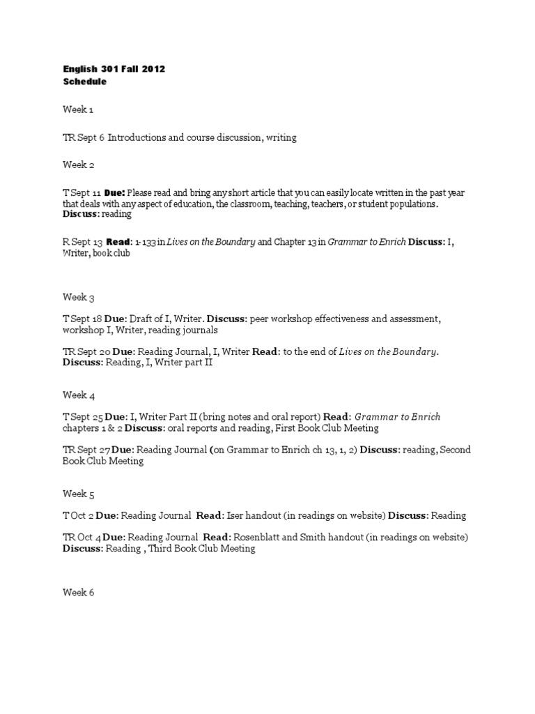English 301 Fall 2012 | Download Free PDF | Reading (Process) | Pedagogy
