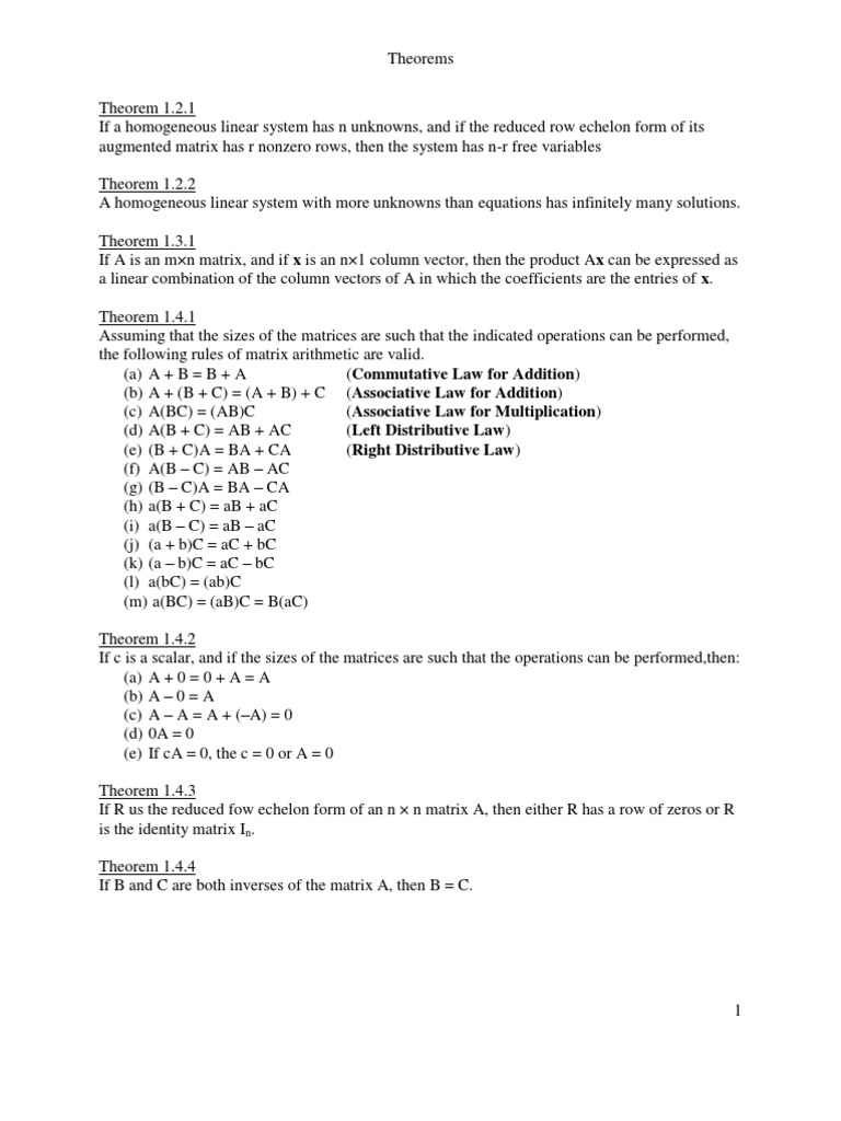 Theorems | PDF | Matrix (Mathematics) | Eigenvalues And Eigenvectors