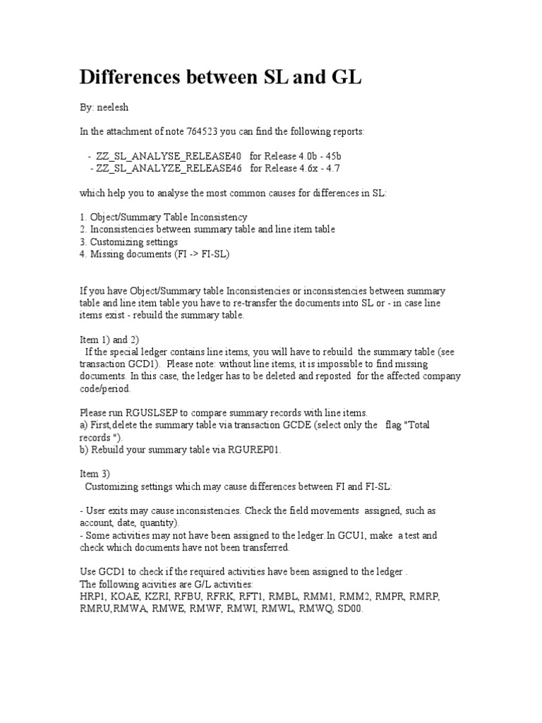 SAP Differences Between SL and GL | PDF | Information Technology ...