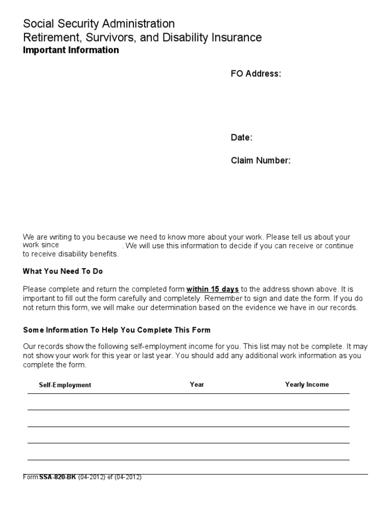 Ssa 820 | PDF | Social Security Administration | Social Security ...