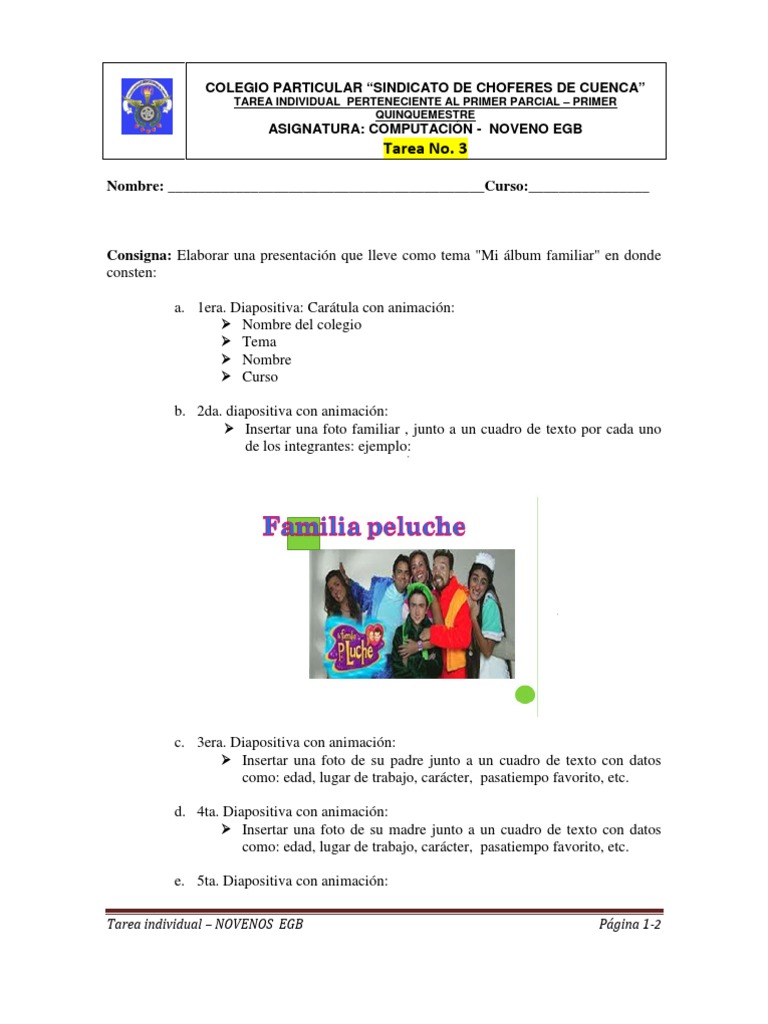 Tarea No. 3 Noveno Presentación Mi Familia en POWER POINT | PDF