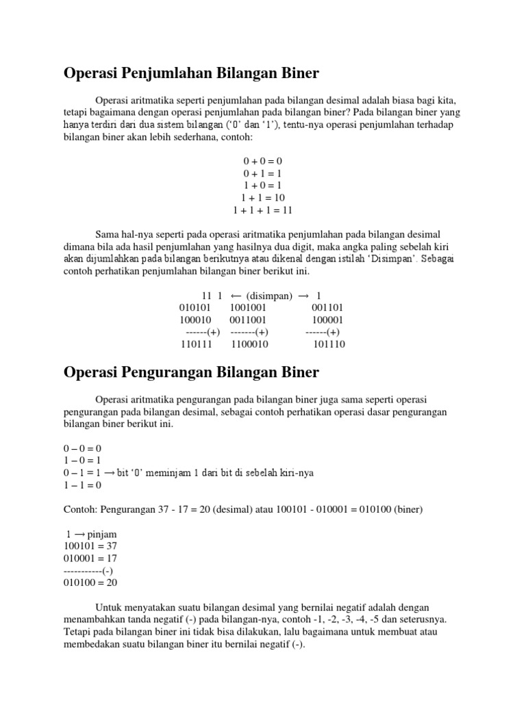 Operasi Penjumlahan Bilangan Biner | PDF