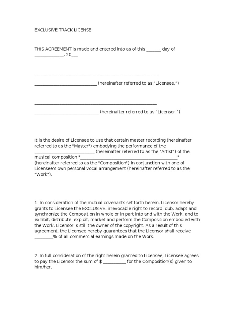 Exclusive Rights Contract Template | PDF | License | Copyright