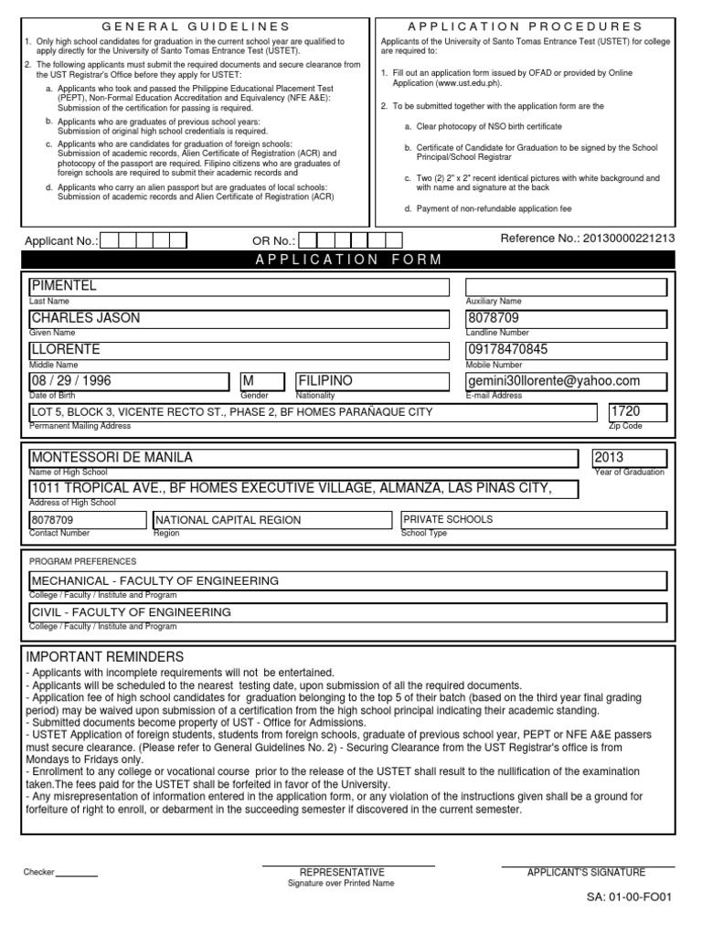 UST App Form | PDF | Behavior Modification | Educational Stages
