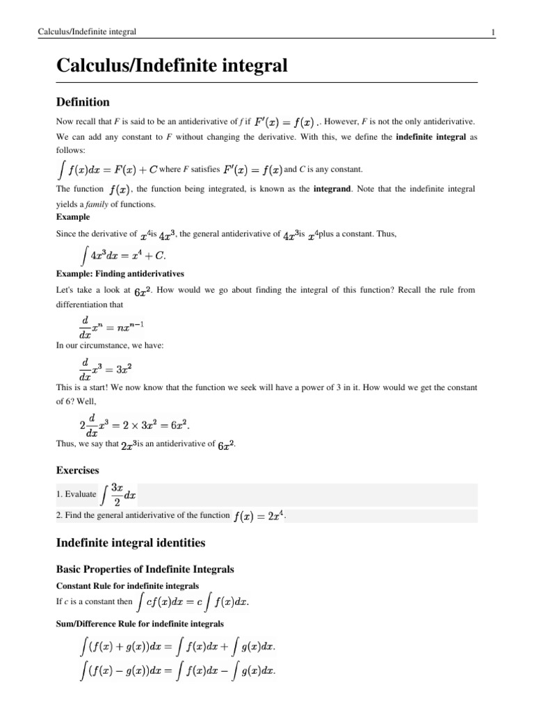 Calculus Indefinite Integral | PDF | Integral | Trigonometric Functions