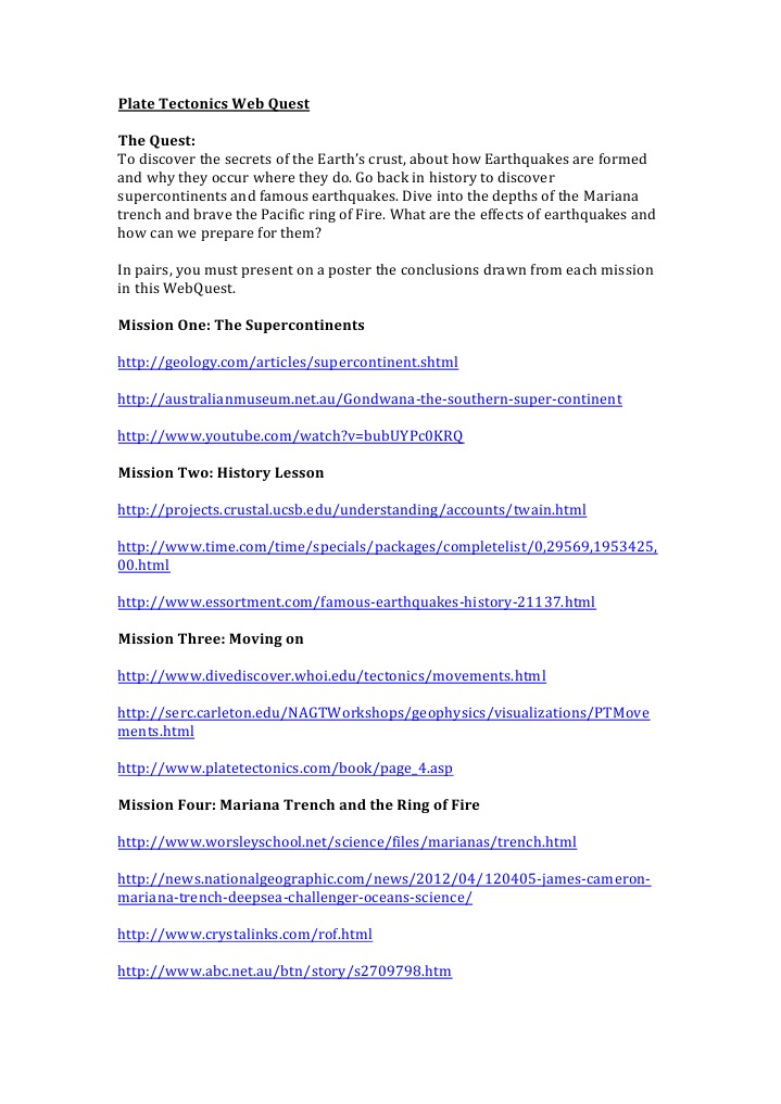Plate Tectonics Web Quest | PDF