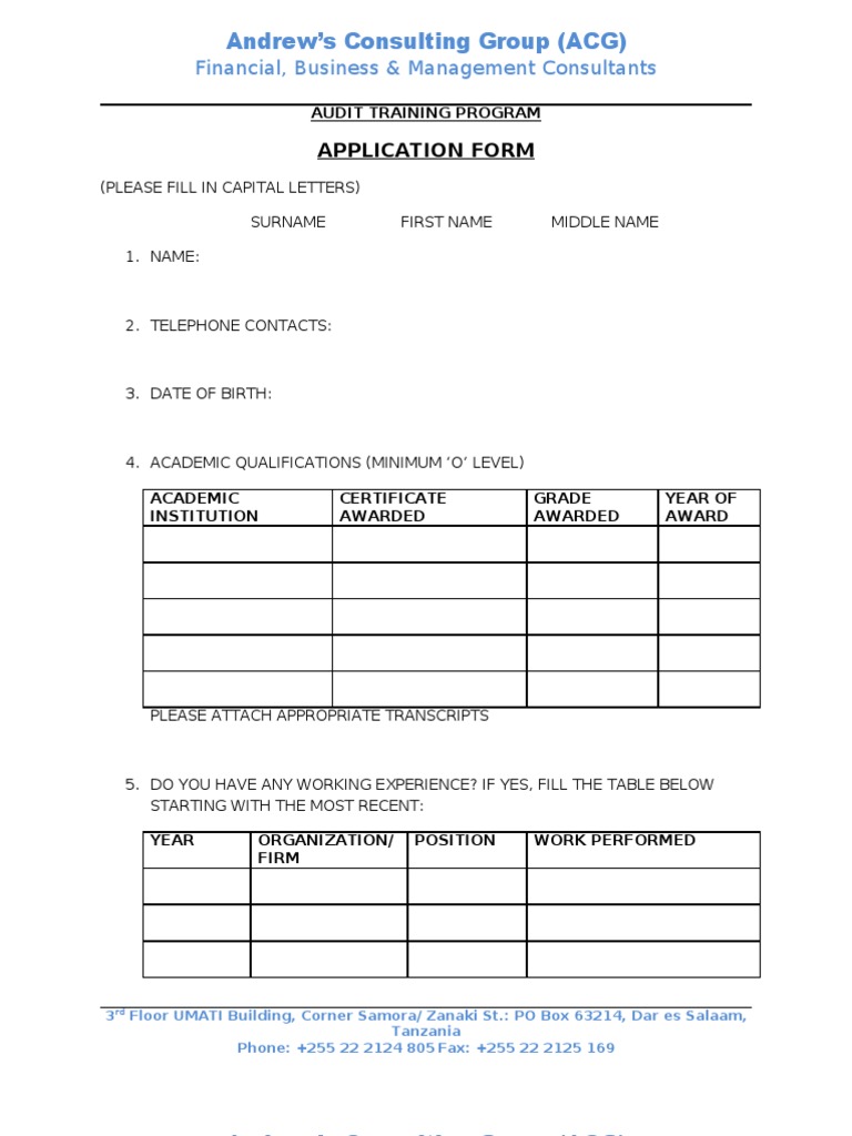 Acg-Audit Application Form | PDF