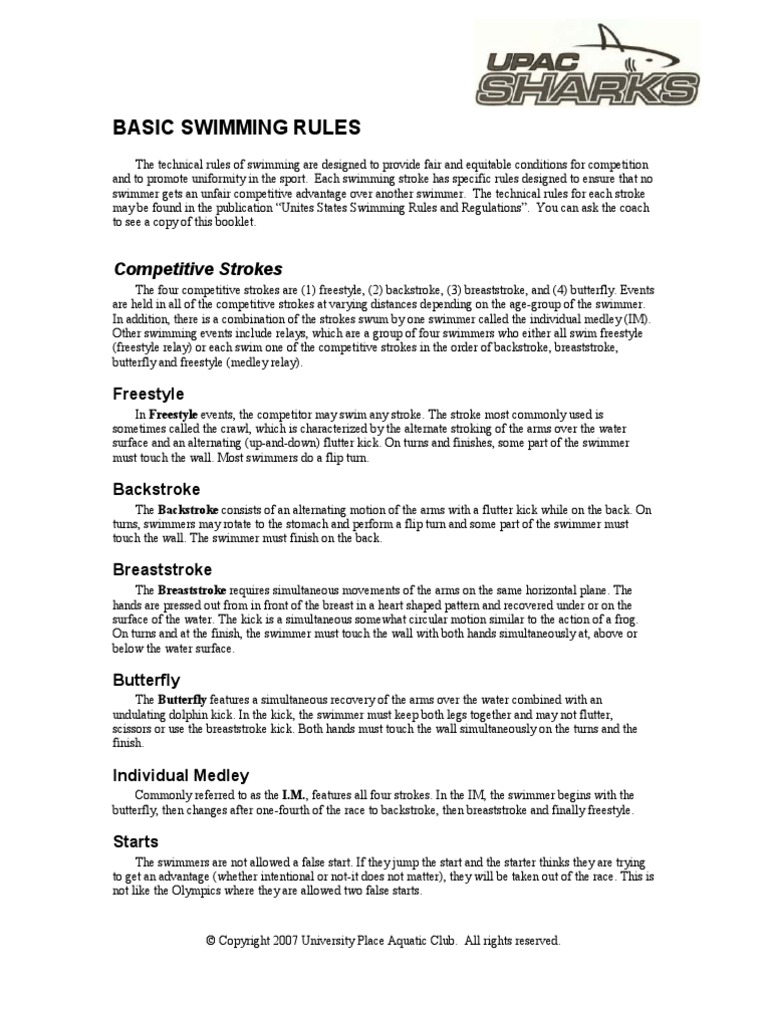 Basic Swimming Rules - From The Innternet | PDF