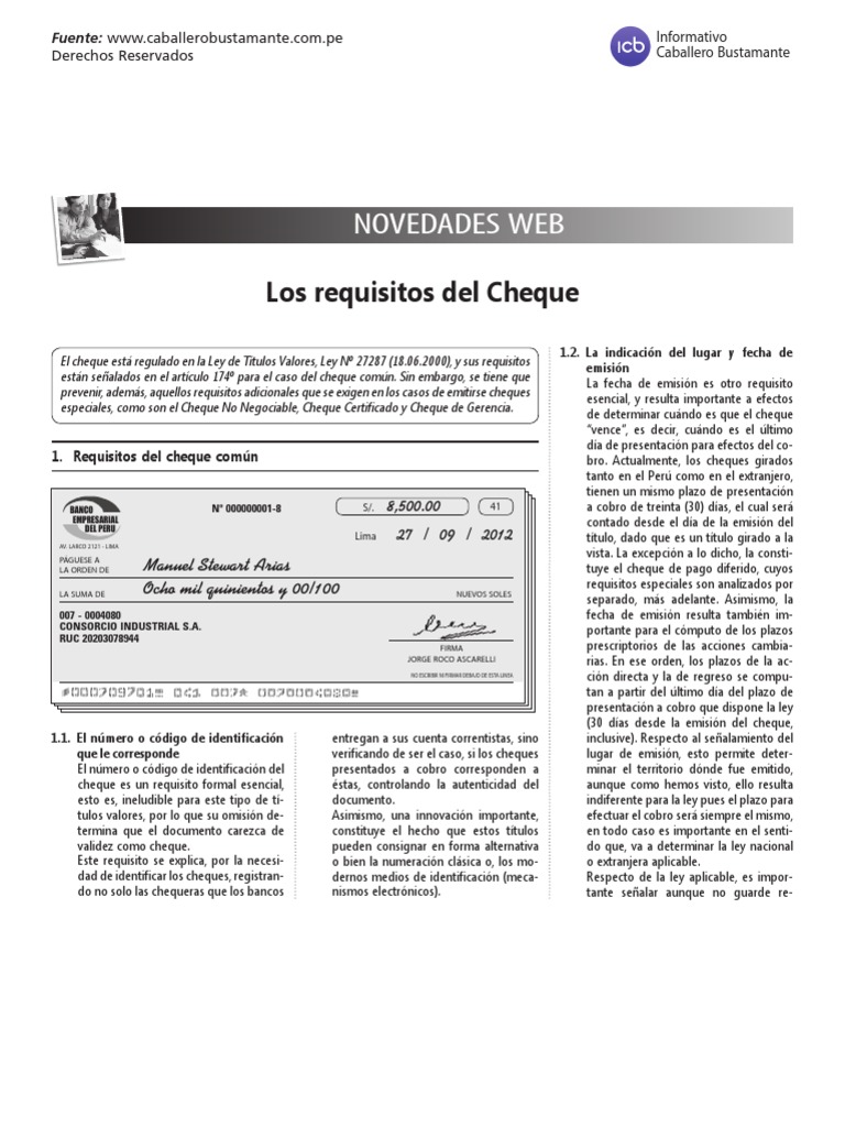 Los Requisitos Del Cheque | PDF | Cheque | Bancario