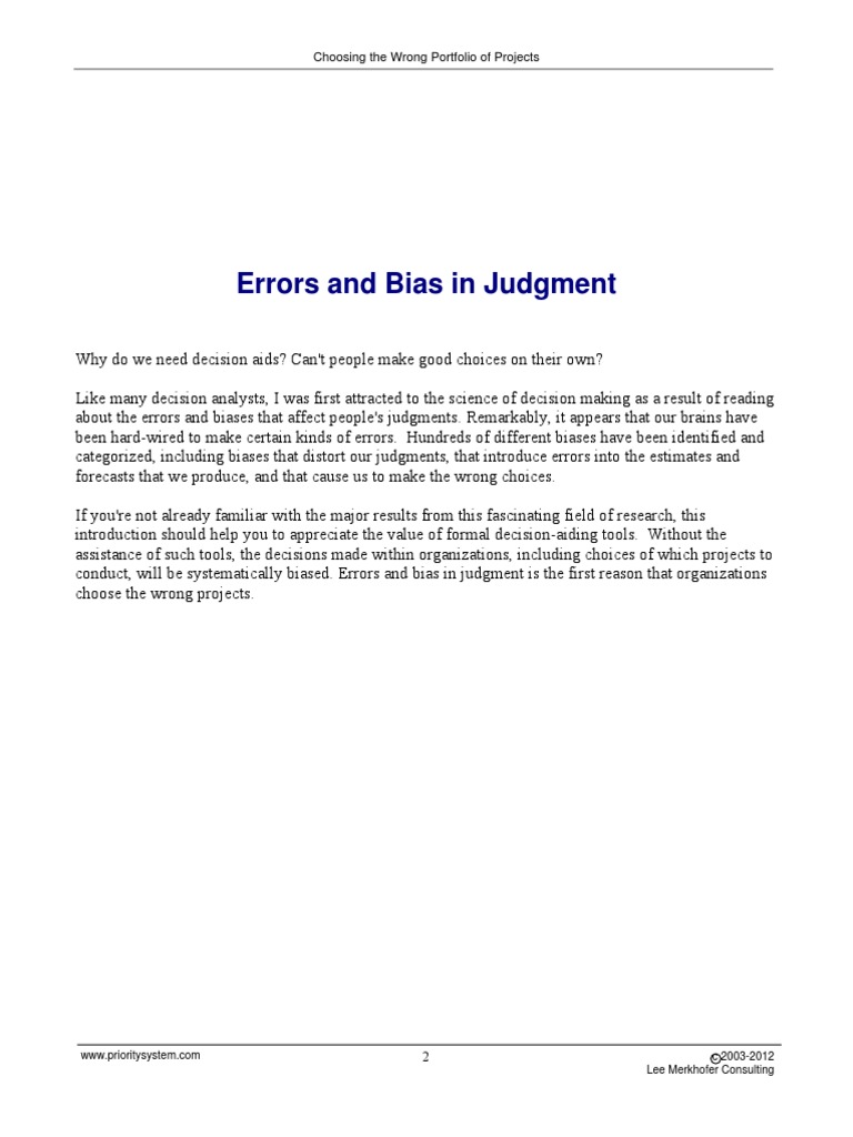 Error and Biases in Judgement & Decision Making | PDF | Heuristics In ...