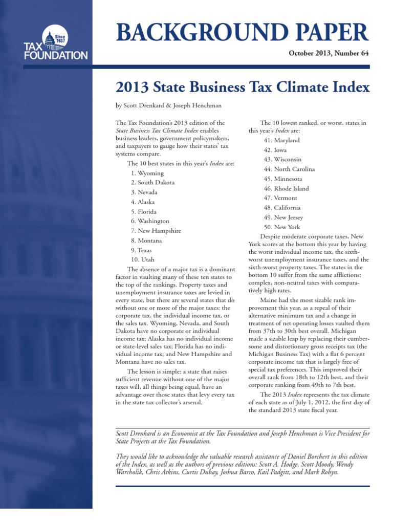 Background Paper: 2013 State Business Tax Climate Index | PDF