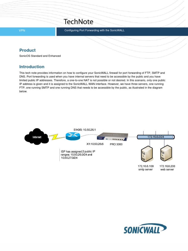 Configuring SonicWALL Port Forwarding | PDF | Port (Computer Networking) | Firewall (Computing)