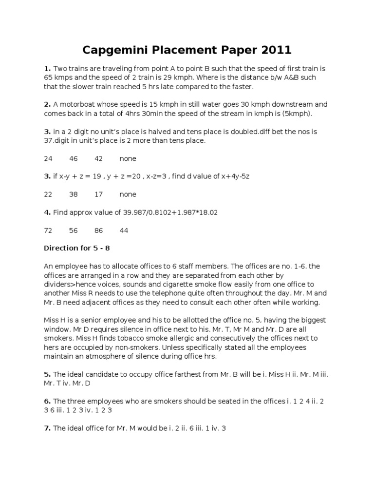 Capgemini Placement Paper 2011 | PDF