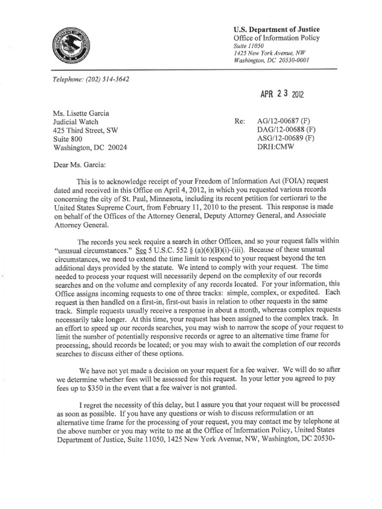 DOJ Acknowledgement Letter | PDF