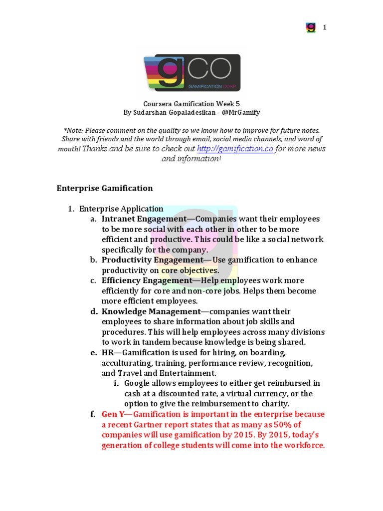 Coursera Gamification Class Review - Week 5 | PDF | Motivation ...