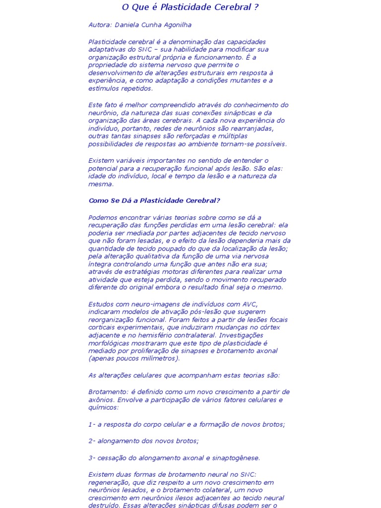 O Que É Plasticidade Cerebral | PDF | Telencéfalo | Neurônio