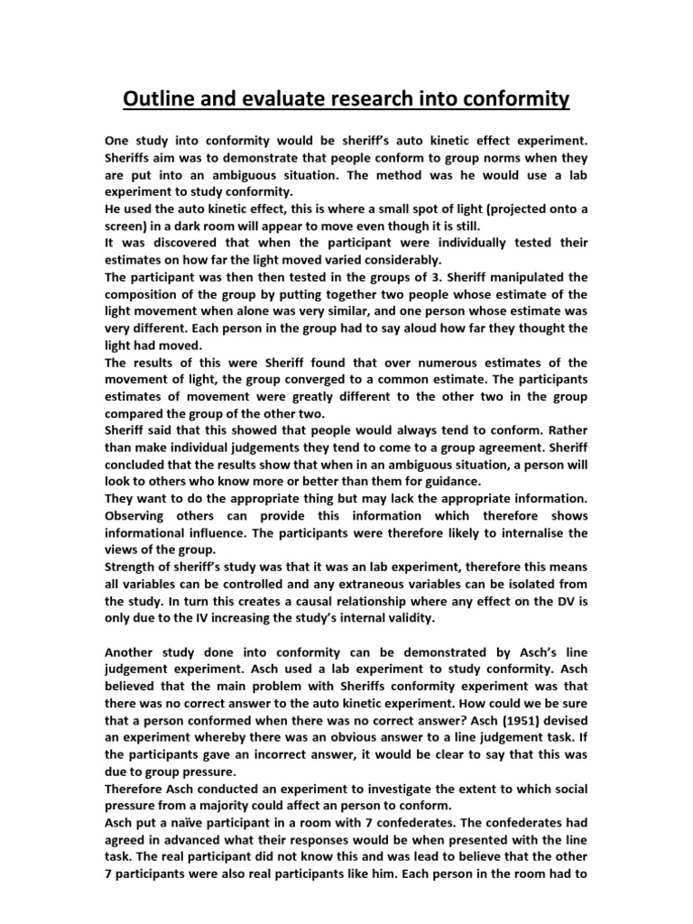 Outline and Evaluate Research Into Conformity | PDF | Conformity ...