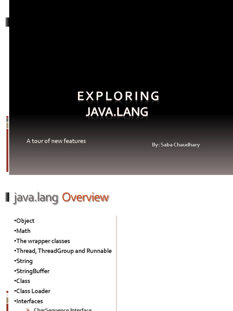 Presentation On Java - Lang Package | Download Free PDF | Class (Computer Programming) | Method ...