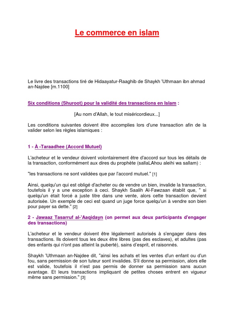 Règles du Commerce en Islam | PDF | Coran | Islam