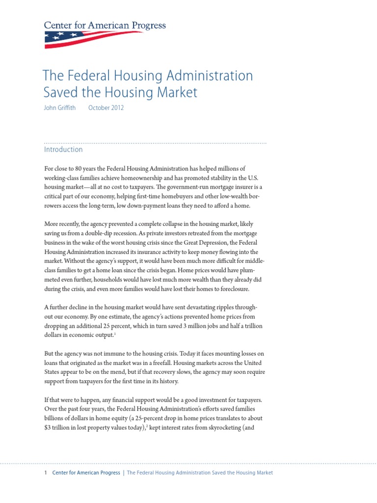 The Federal Housing Administration Saved The Housing Market | PDF ...