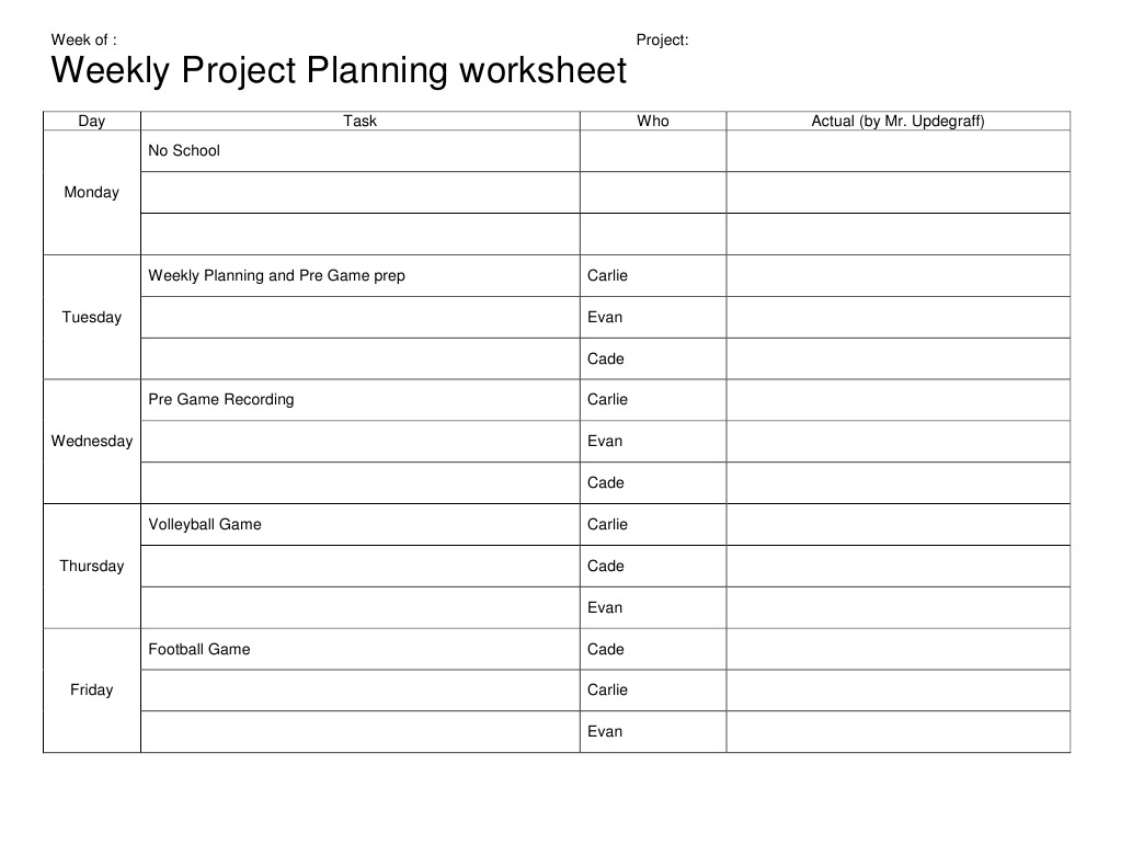 Weekly Project Planning Worksheet 2012-1 | PDF