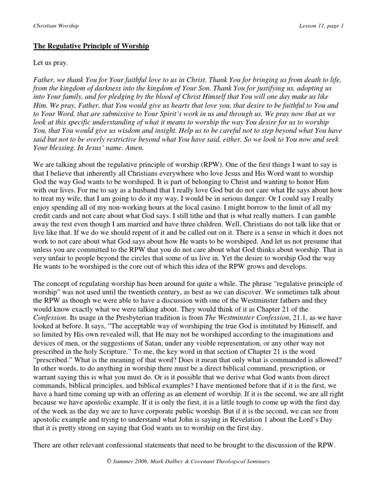 11 - The Regulative Principle of Worship | PDF | Sermon | Hymns