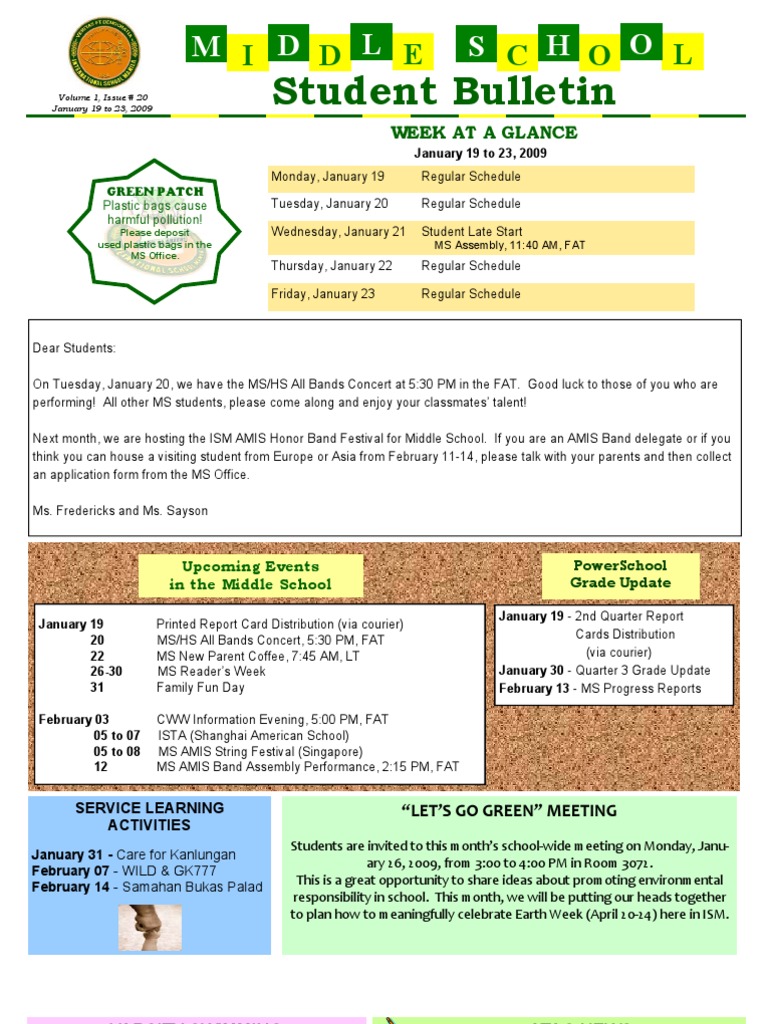 Student Bulletin: M D L S H O | PDF | Leisure