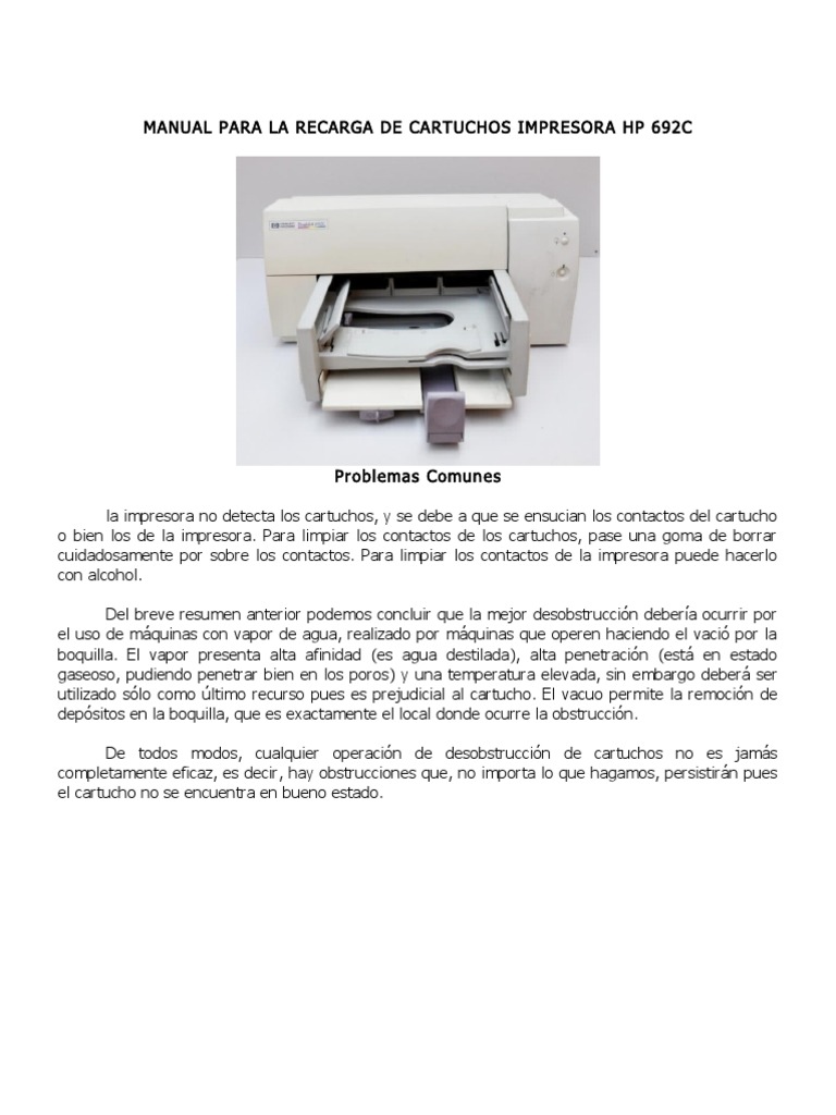 Manual para La Recarga de Cartuchos Impresora HP 692c | PDF | Tinta | Color