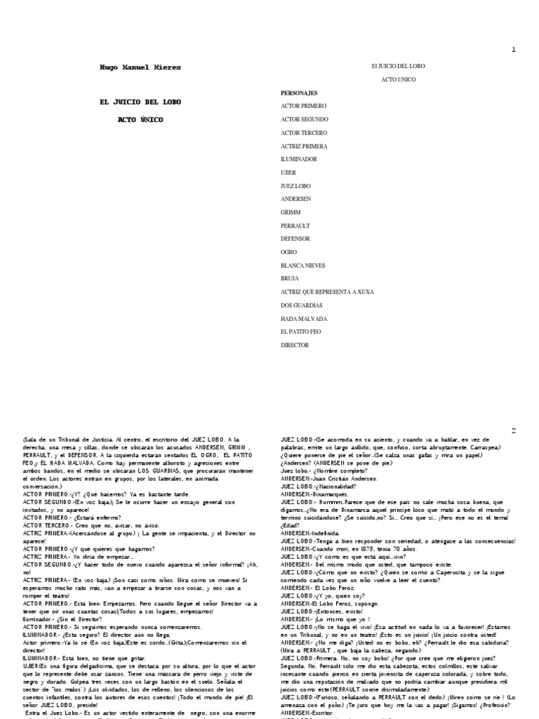 El Juicio Del Lobo - Obra | PDF | El patito feo | Lobo gris