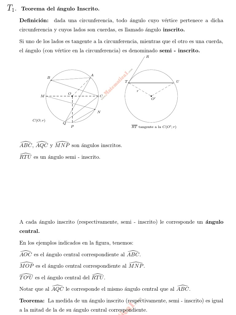Teorema Del Angulo Inscrito | PDF | Tangente | Circulo